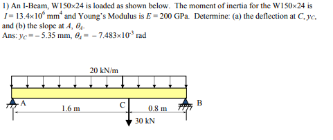 Solved 1) An I-Beam, W150x24 is loaded as shown below. The | Chegg.com