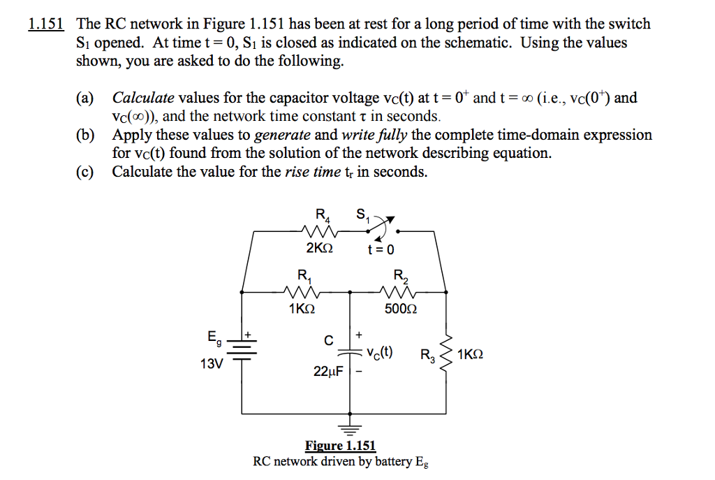 Solved The RC network in Figure 1.151 has been at rest for a | Chegg.com