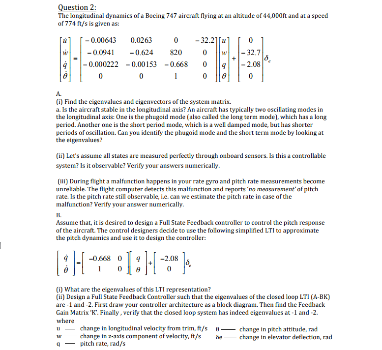 uestion2 The longitudinal dynamics of a Boeing 747 | Chegg.com