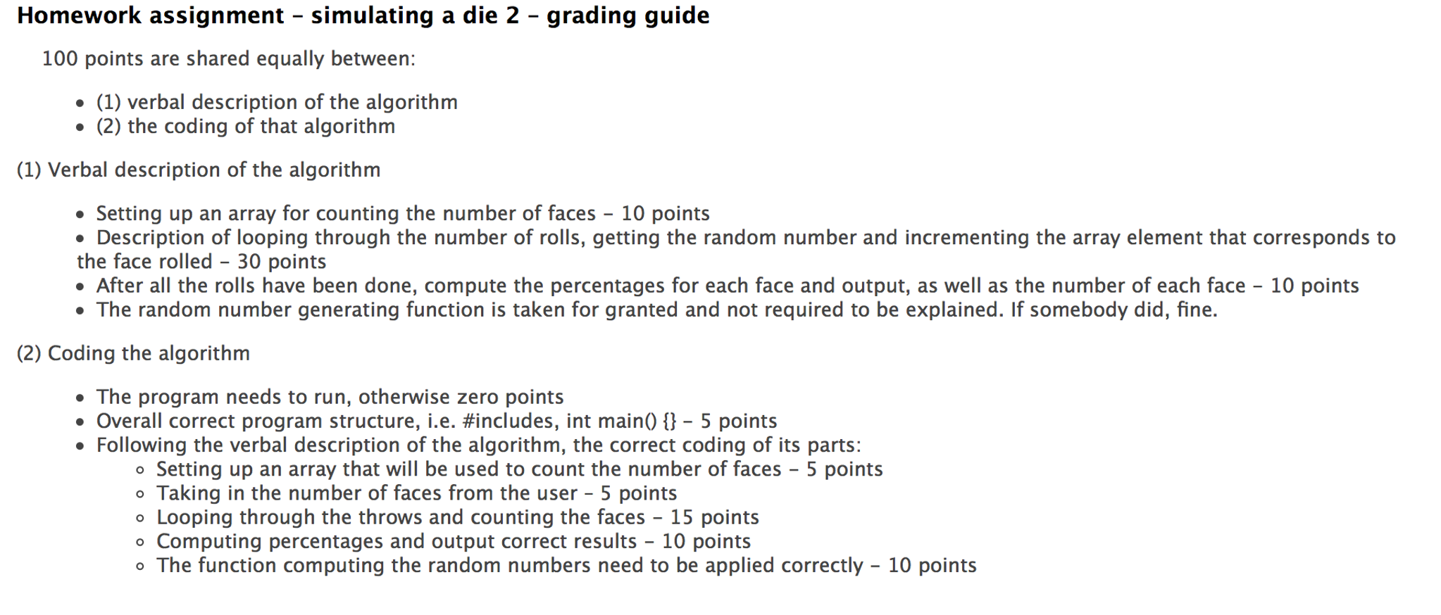 Solved Homework assignment - simulating a die 2 - grading | Chegg.com