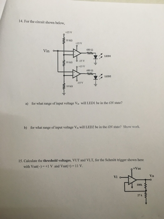 Solved For the circuit shown below, for what range of input | Chegg.com