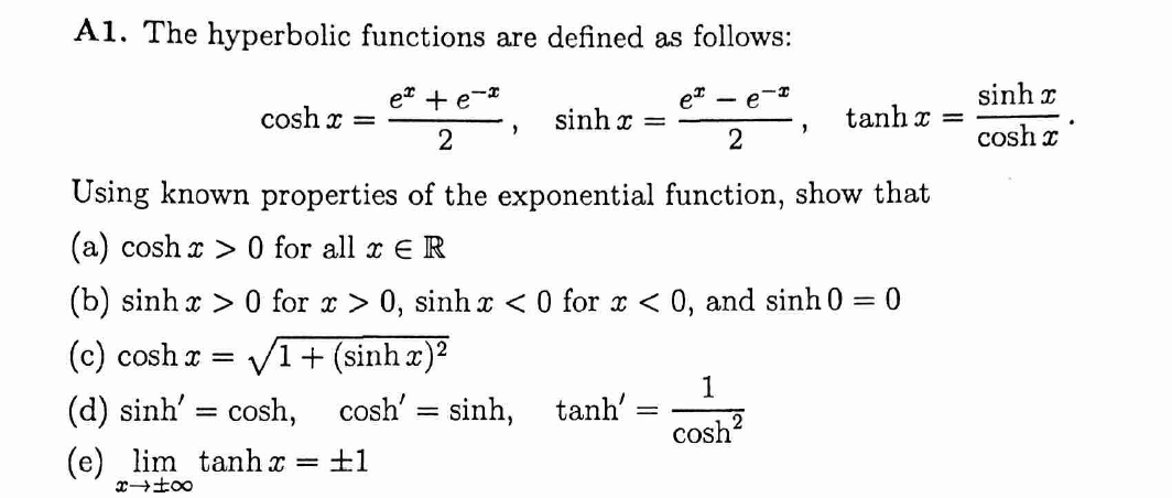 Solved A1. The hyperbolic functions are defined as follows: | Chegg.com