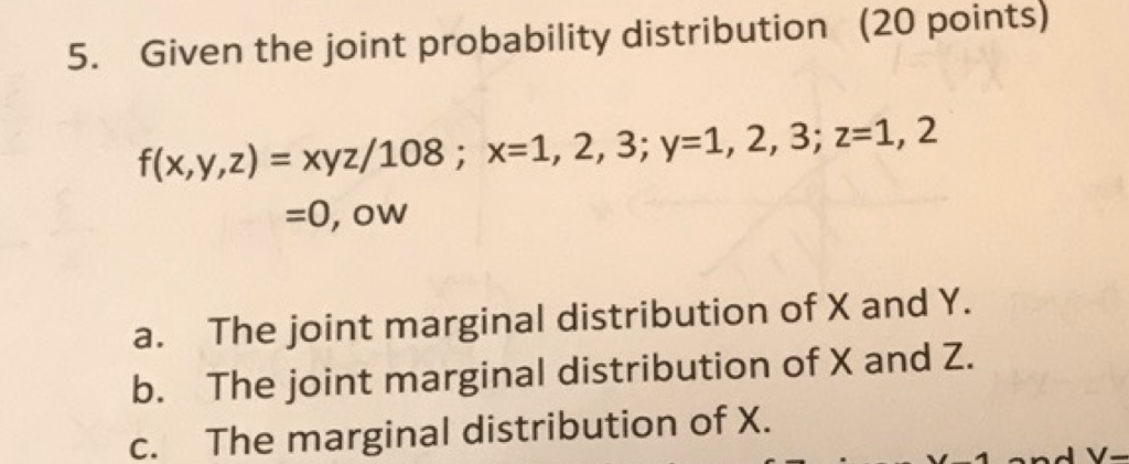 Solved 5. Given the joint probability distribution (20 | Chegg.com