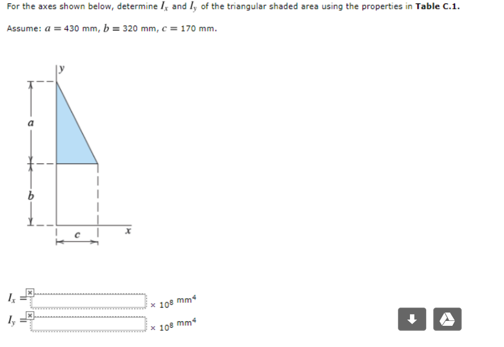 Solved For the axes shown below, determine I and ly of the | Chegg.com