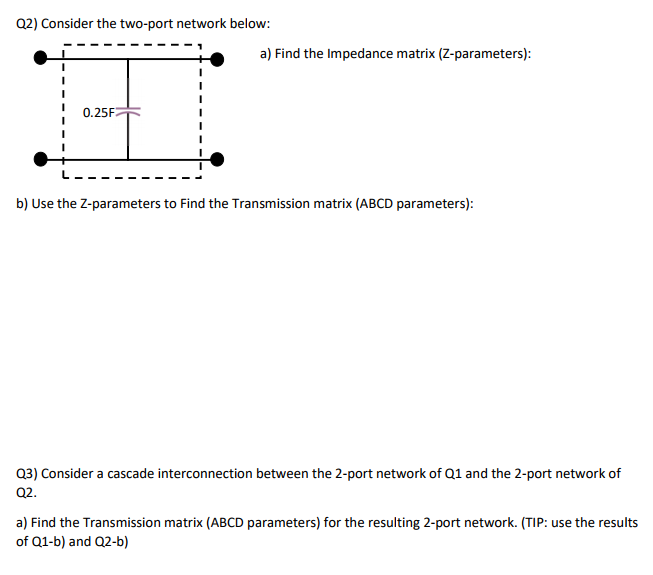 Solved Q2) Consider the two-port network below: a) Find the | Chegg.com