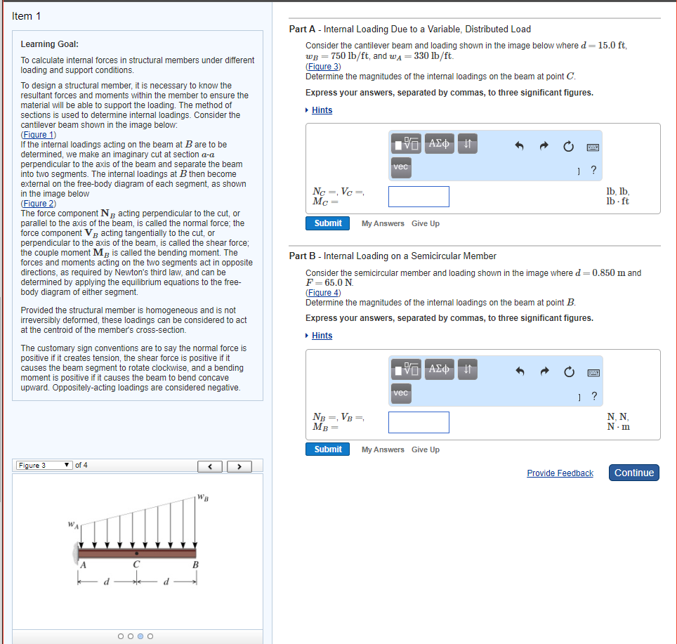 Solved Item 1 Part A Internal Loading Due to a Variable, | Chegg.com
