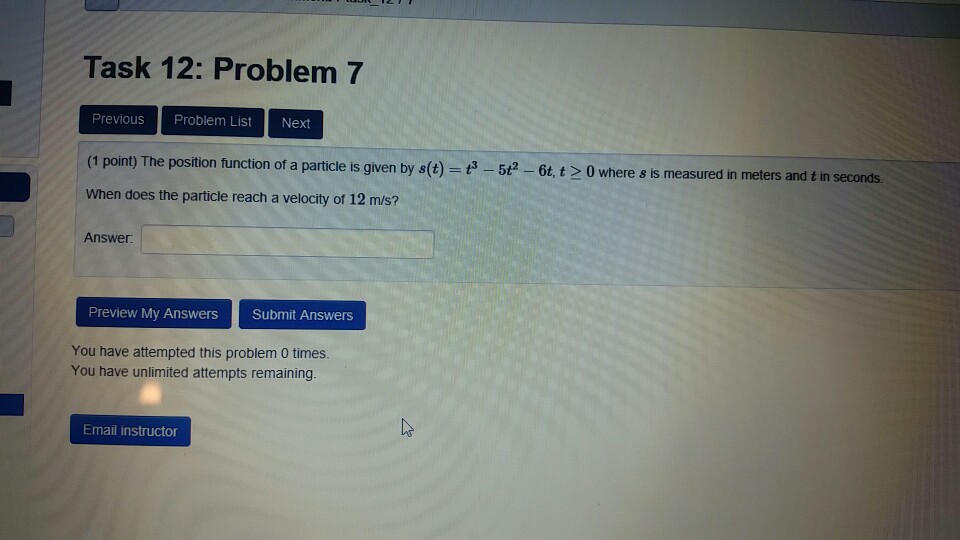 Solved Task 12: Problem7 Previous Problem List Next 1) The | Chegg.com