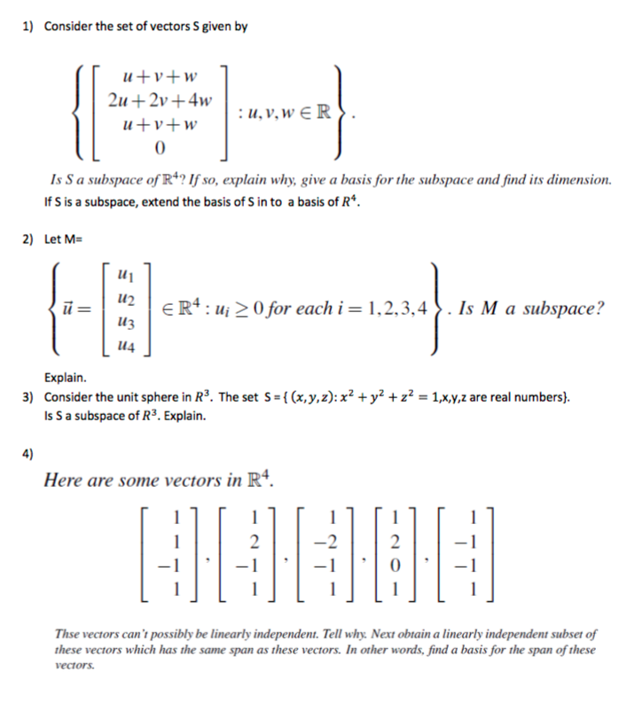 Solved 1 Consider The Set Of Vectors S Given By U V W Er