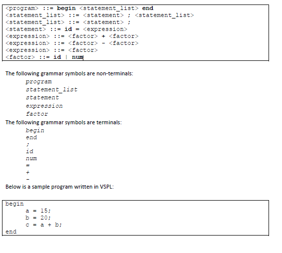 Solved 1. Convert the VSPL context free grammar into an | Chegg.com