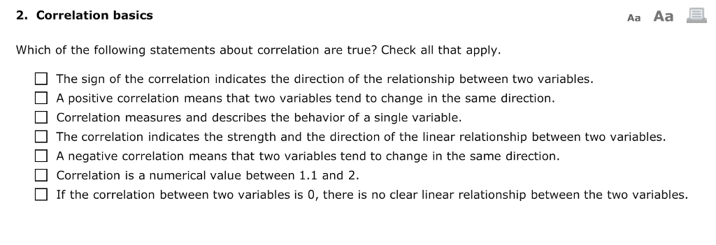 Solved 2. Correlation basics Aa Aa Which of the following | Chegg.com