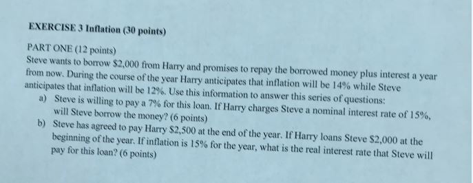 Solved EXERCISE 3 Inflation (30 points) PART ONE (12 points) | Chegg.com