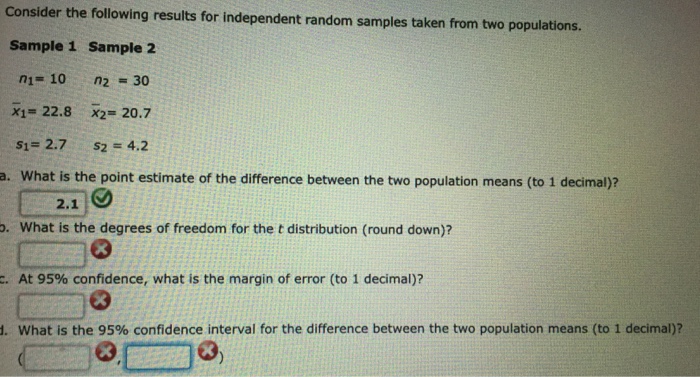 Solved Consider the following results for independent random | Chegg.com Solved Consider the following results for independent random | Chegg.com