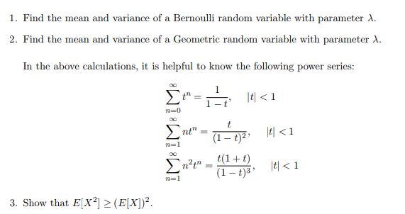 Solved I. Find the mean and variance of a Bernoulli random | Chegg.com
