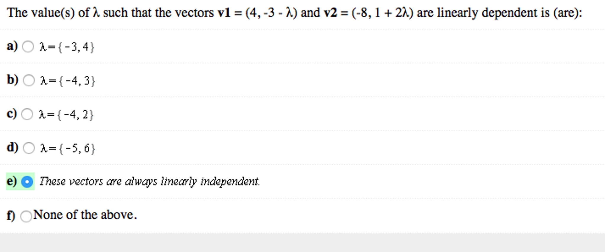 Solved The value(s) of lambda such that the vector v1 = (4, | Chegg.com