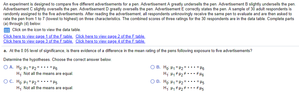 Solved An experiment is designed to compare five different | Chegg.com