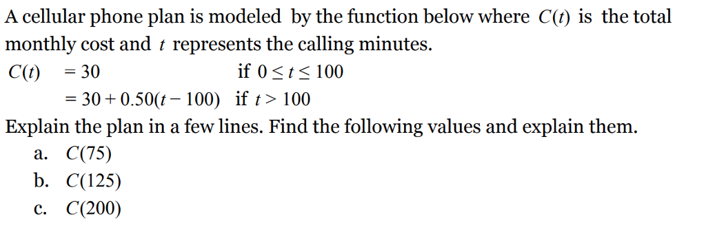 Solved A cellular phone plan is modeled by the function | Chegg.com