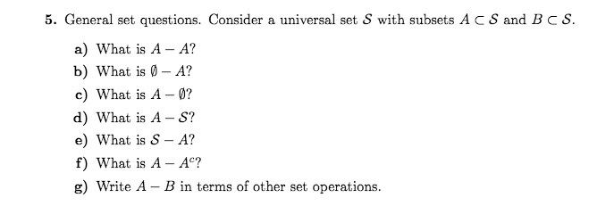 Solved General set questions. Consider a universal set S | Chegg.com