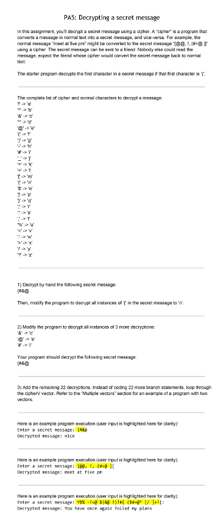 Solved PA5: Decrypting a secret message In this assignment, | Chegg.com