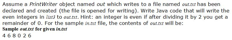 Solved Assume a PrintWriter object named out which writes to | Chegg.com