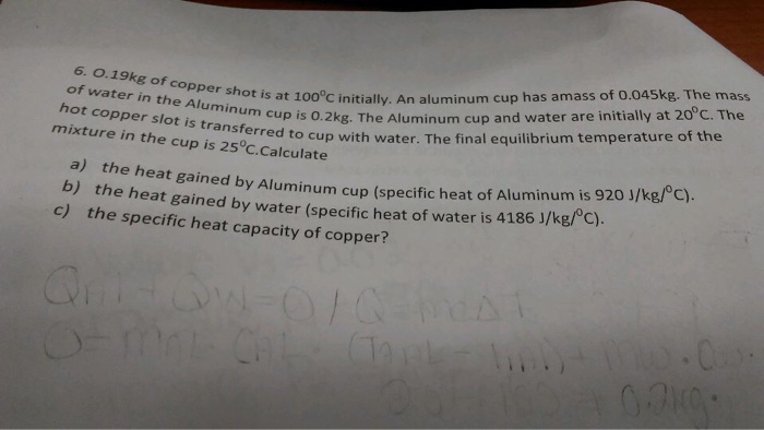 Solved 0.19kg of copper shot is at 100 degree C initially. | Chegg.com