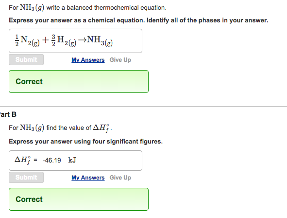 Solved For NH3(g) write a balanced thermochemical equation. | Chegg.com