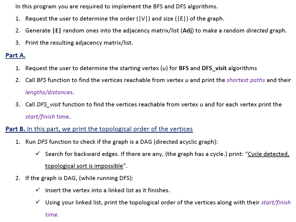 Solved In this program you are required to implement the BFS | Chegg.com