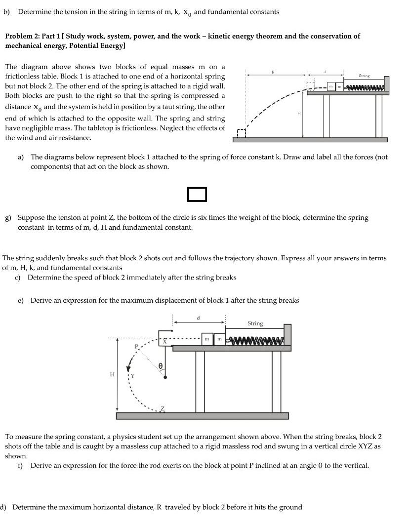 Solved Determine the tension in the string in terms of m, k, | Chegg.com