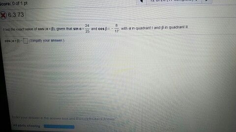 Solved Find the exact value of cos (alpha + beta), given | Chegg.com