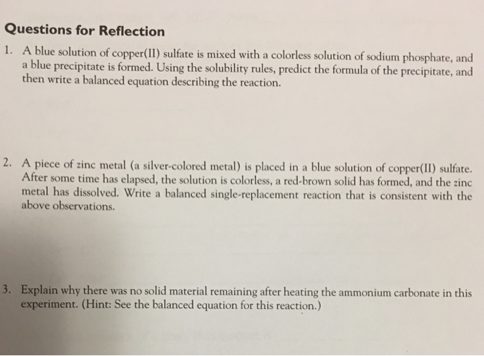 Solved A blue solution of copper(II) sulfate is mixed with a | Chegg.com