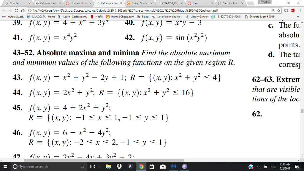 Solved Find The Absolute Maximum And Minimum Values Of The Chegg