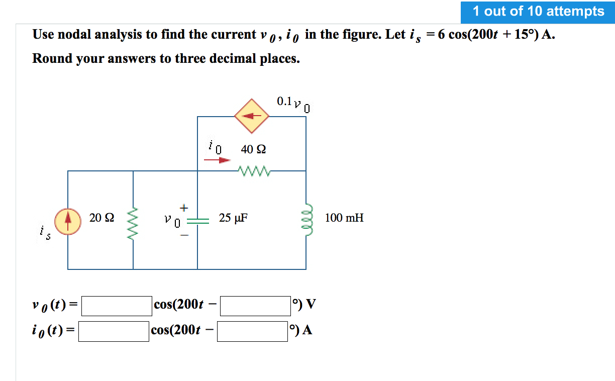 Solved Use nodal analysis to find the current v0, i0 in the | Chegg.com