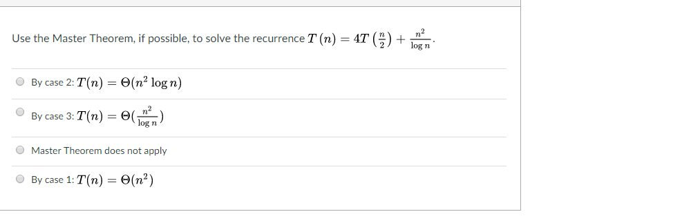 Solved Use the Master Theorem, if possible, to solve the | Chegg.com