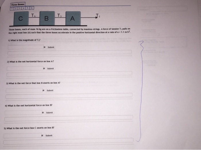 Solved Three boxes, each of mass 16 kg are on a frictionless | Chegg.com