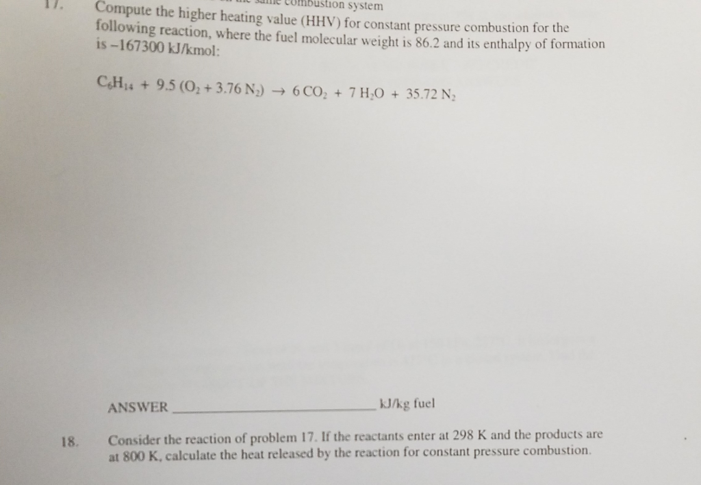 Solved Compute the higher heating value (HHV) for constant | Chegg.com