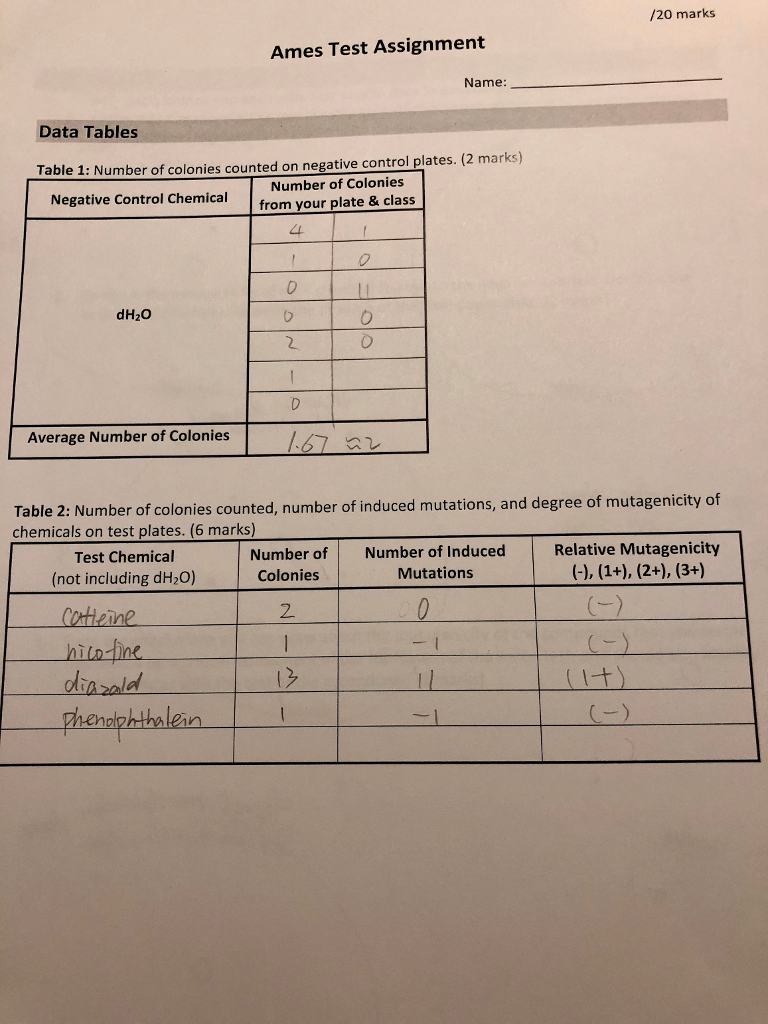 Solved Can anyone help me to finish my Ames Test Lab | Chegg.com