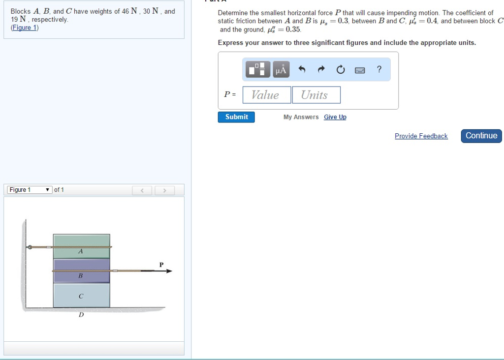 Solved Blocks A, B, and C have weights of 46 N , 30 N , and | Chegg.com