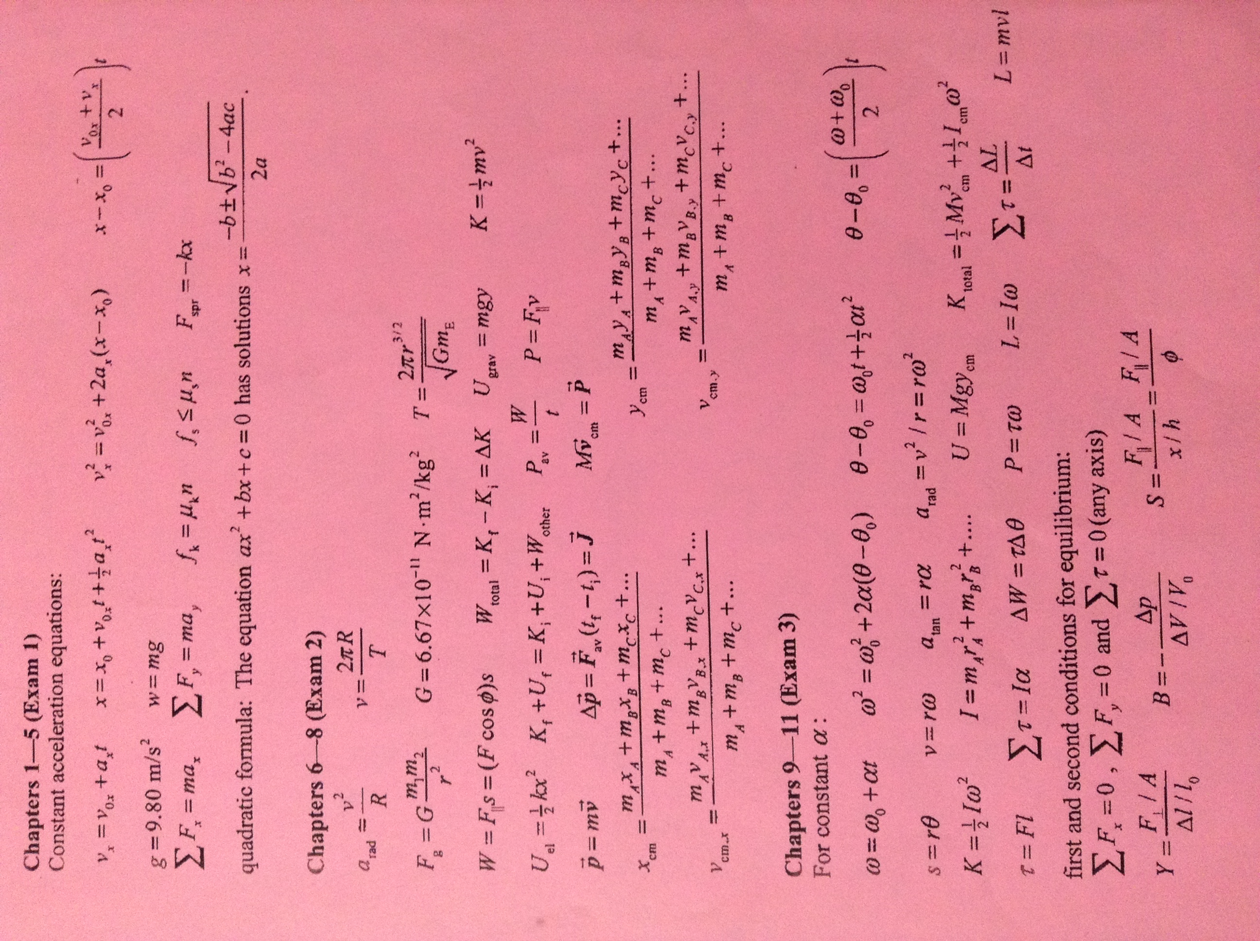 Constant acceleration equations: V*=V0x + axt x = | Chegg.com