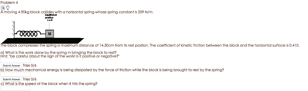 Solved A moving 4.90kg block collides with a horizontal | Chegg.com