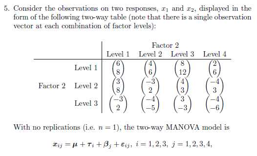 5. Consider the observations on two responses, r and | Chegg.com