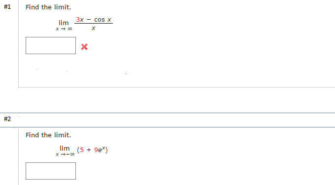 Solved Find the limit. lim_x rightarrow infinity 3x - cos | Chegg.com