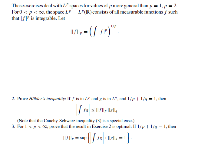 These exercises deal with Lp spaces for values of p | Chegg.com