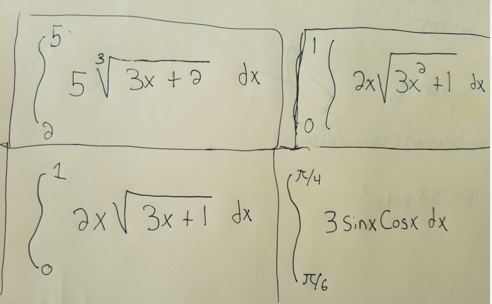 Solved Integral_2^5 5^3 Squareroot 3x + 2 dx integral_0^1 2x | Chegg.com