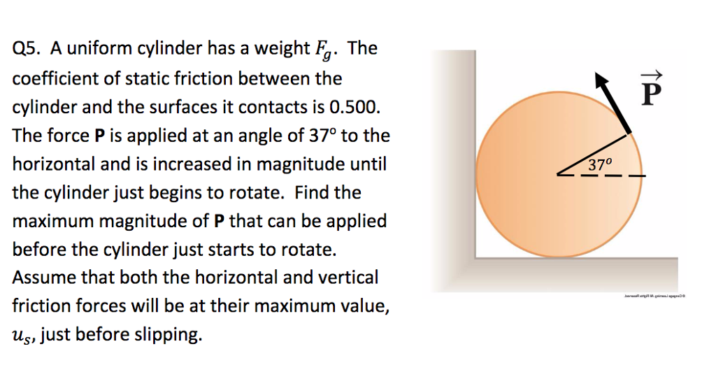 Solved A uniform cylinder has a weight F_g. The coefficient | Chegg.com