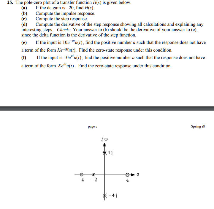 Solved 25. The pole-zero plot of a transfer function H(s) is | Chegg.com
