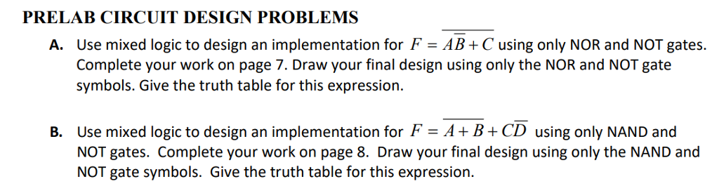 Solved Prelab Circuit Design Problems A Use Mixed Logic To