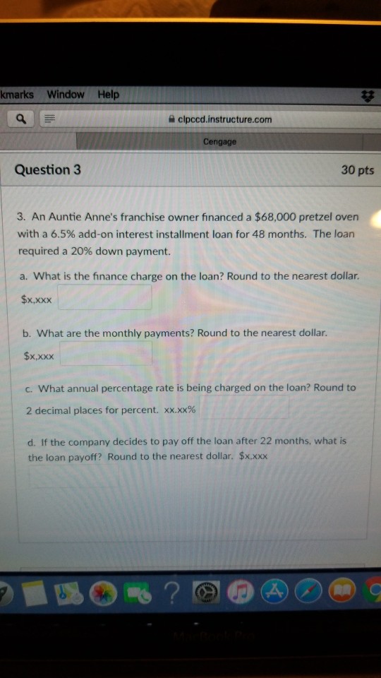 Solved kmarks Window Help clpccd.instructure.com Question3 | Chegg.com