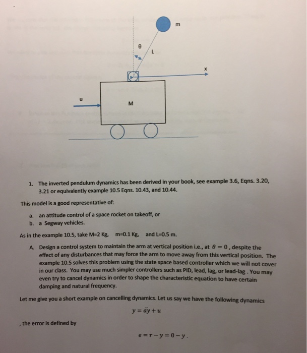 1. The inverted pendulum dynamics has been derived in | Chegg.com