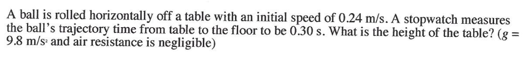 Solved A ball is rolled horizontally off a table with an | Chegg.com