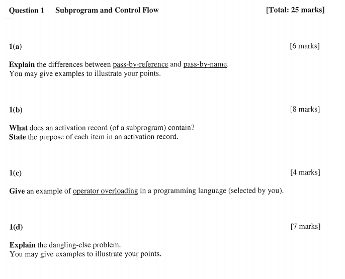 Solved Question 1 Subprogram And Control Flow Total 25 