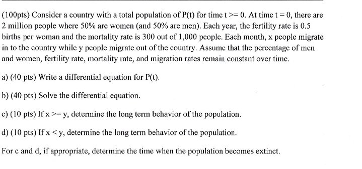 Solved (100pts) Consider a country with a total population | Chegg.com